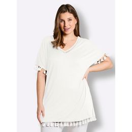 Longshirt sheego "Longshirt", Damen, Gr. 48/50, ecru, 95% Viskose, 5% Elasthan, unifarben, V-Ausschnitt, Shirts Longshirt