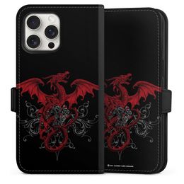 DeinDesign iPhone 15 Pro Max Handy Klapph&uuml;lle Handyh&uuml;lle aus Kunst Leder schwarz Flip Case Red Dragon Gothic Sideflip mit Lasche
