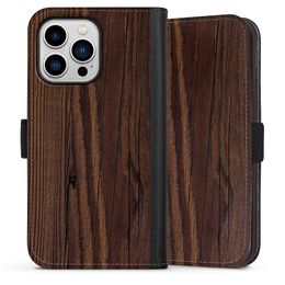 DeinDesign iPhone 13 Pro Handy Klapph&uuml;lle Handyh&uuml;lle aus Kunst Leder schwarz Flip Case Wooden Look Wood Nut Tree Sideflip mit Lasche