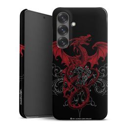 DeinDesign Galaxy S25 Handy Premium Case Smartphone Handyh&uuml;lle Schutzh&uuml;lle gl&auml;nzend Red Dragon Gothic Premium Case