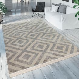 Teppich Paco Home "Poco 821", grau (grau, wei&szlig;), B:60cm H:6mm L:100cm, Polypropylen (PP), Teppiche, Teppich, Kurzflor, Rauten Design, mit Fransen, In- und Outdoor geeignet