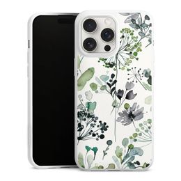 DeinDesign iPhone 15 Pro Max Handy Silikon H&uuml;lle Case wei&szlig; Handyh&uuml;lle Flowers Water Colour Eukalyptus Silikon Case