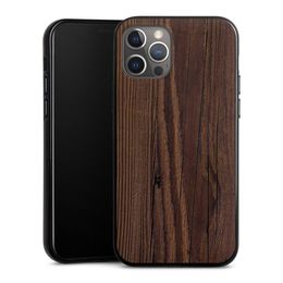 DeinDesign iPhone 12 Pro Handy Silikon H&uuml;lle Case schwarz Handyh&uuml;lle Wooden Look Wood Nut Tree