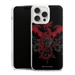 DeinDesign iPhone 15 Pro Max Handy Silikon H&uuml;lle Case wei&szlig; Handyh&uuml;lle Red Dragon Gothic Silikon Case