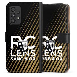 DeinDesign Galaxy A53 5G Handy Klapph&uuml;lle Handyh&uuml;lle aus Kunst Leder schwarz Flip Case Rcl Rc Lens Racing Club De Lens Sideflip mit langer Lasche