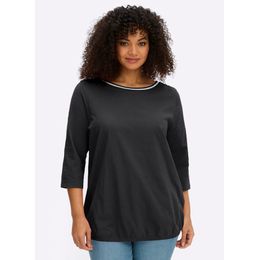 Rundhalsshirt sheego "3/4-Arm-Shirt", Damen, Gr. 40/42, schwarz, 100% Baumwolle, unifarben, Shirts Rundhalsshirt