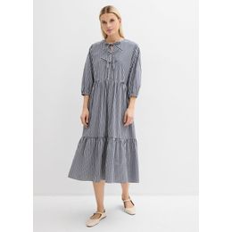 bonprix Midikleid aus Baumwoll-Stretch, blau, Gr.38, Weites Midi-Stufenkleid mit Bindedetail, 72% Baumwolle