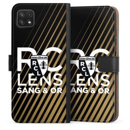 DeinDesign Galaxy A22 5G Handy Klapph&uuml;lle Handyh&uuml;lle aus Kunst Leder schwarz Flip Case Racing Club De Lens Rcl Rc Lens Sideflip mit langer Lasche