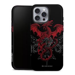 DeinDesign iPhone 16 Pro Max Handy Panzer Handyh&uuml;lle robuste Outdoor H&uuml;lle Schutzh&uuml;lle gl&auml;nzend Red Dragon Gothic Tough Case