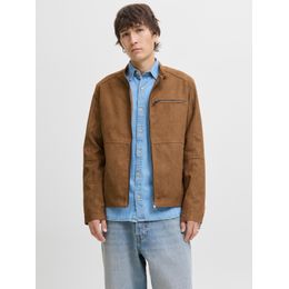 Jack & Jones Bikerjacke JACK & JONES "JJEDYLAN mit wasserabweisender Funktion", Herren, Gr. L, braun (cognac), Web, Obermaterial: 100% Polyester, unifarben, slim fit taillenbedeckt, ohne Ausschnitt, Jacken, unifarben, modisch, regular fit, Polyester