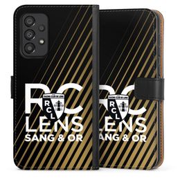 DeinDesign Galaxy A33 5G Handy Klapph&uuml;lle Handyh&uuml;lle aus Kunst Leder schwarz Flip Case Rc Lens Racing Club De Lens Rcl Sideflip mit langer Lasche