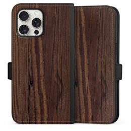 DeinDesign iPhone 15 Pro Max Handy Klapph&uuml;lle Handyh&uuml;lle aus Kunst Leder schwarz Flip Case Wooden Look Wood Nut Tree Sideflip mit Lasche