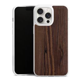 DeinDesign iPhone 15 Pro Max Handy Silikon H&uuml;lle Case wei&szlig; Handyh&uuml;lle Wooden Look Wood Nut Tree Silikon Case