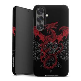 DeinDesign Galaxy S25 Handy Premium Case Smartphone Handyh&uuml;lle Schutzh&uuml;lle matt Red Dragon Gothic Premium Case
