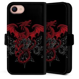 DeinDesign iPhone 16e Handy Klapph&uuml;lle Handyh&uuml;lle aus Kunst Leder schwarz Flip Case Red Dragon Gothic Sideflip mit Lasche