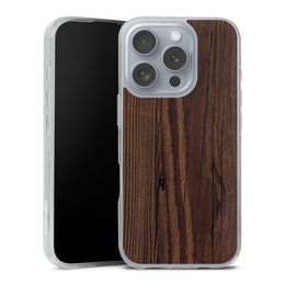DeinDesign iPhone 16 Pro Handy Silikon H&uuml;lle Case transparent Handyh&uuml;lle Wooden Look Wood Nut Tree Silikon Case