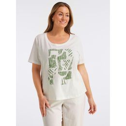 Rundhalsshirt sheego "Shirt", Damen, Gr. 48/50, ecru, 100% Baumwolle, bedruckt, gemustert, Rundhals, Shirts Rundhalsshirt