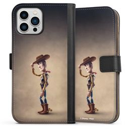 DeinDesign iPhone 13 Pro Max Handy Klapph&uuml;lle Handyh&uuml;lle aus Kunst Leder schwarz Flip Case Disney Pixar Toy Story Woody Sideflip mit langer Lasche