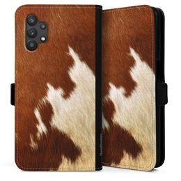 DeinDesign Galaxy A32 5G Handy Klapph&uuml;lle Handyh&uuml;lle aus Kunst Leder schwarz Flip Case Fur Cow Animal Look Sideflip mit langer Lasche