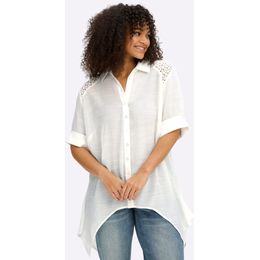Kurzarmbluse sheego by Joe Browns, Damen, Gr. 48, wei&szlig;, 65% Viskose, 35% Polyester, unifarben, Blusen