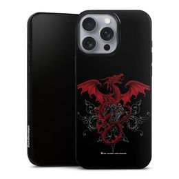 DeinDesign iPhone 16 Pro Max Handy Slim Case extra d&uuml;nn Silikon Handyh&uuml;lle schwarz H&uuml;lle Red Dragon Gothic Silikon Slim Case
