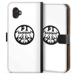DeinDesign Galaxy XCover 6 Pro Handy Klapph&uuml;lle Handyh&uuml;lle aus Kunst Leder schwarz Flip Case Eintracht Frankfurt Logo Eagle Sideflip mit langer Lasche