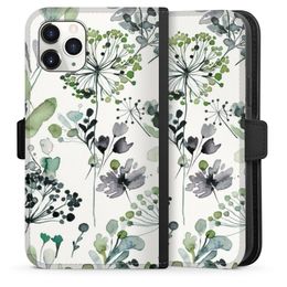 DeinDesign iPhone 11 Pro Handy Klapph&uuml;lle Handyh&uuml;lle aus Kunst Leder schwarz Flip Case Flowers Water Colour Eukalyptus Sideflip mit Lasche