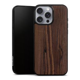 DeinDesign iPhone 16 Pro Max Handy Slim Case extra d&uuml;nn Silikon Handyh&uuml;lle schwarz H&uuml;lle Wooden Look Wood Nut Tree Silikon Slim Case