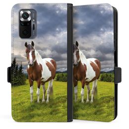 DeinDesign Xiaomi Redmi Note 10 Pro Handy Klapph&uuml;lle Handyh&uuml;lle aus Kunst Leder schwarz Flip Case Horse Nature Meadow Sideflip mit langer Lasche