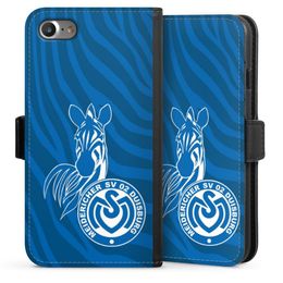 DeinDesign iPhone SE (2022) Handy Klapph&uuml;lle Handyh&uuml;lle aus Kunst Leder schwarz Flip Case Msv Duisburg Merchandise Zebra Sideflip mit Lasche