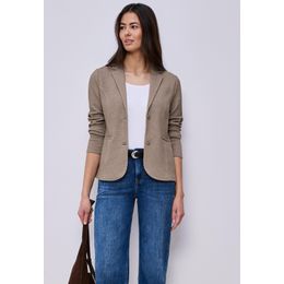 Kurzblazer Street One, Damen, Gr. 44, light terra mocha, Web, 53% Polyester, 45% Baumwolle, 2% Elasthan, unifarben, normal normal, V-Ausschnitt, abgesteppt, Blazer Kurzblazer, mit Struktur