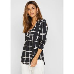 bonprix Longshirt, schwarz, Gr.56/58 (3XL), Sch&ouml;nes Longshirt mit gerundetem Saum und Knopfleiste, aus Viskose
