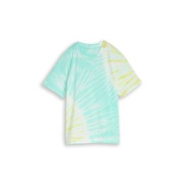 T-Shirt Tom Tailor, Jungen, Gr. 140, turquoise tie dye design, Jersey, Obermaterial: 100% Baumwolle, bedruckt, oversize normal, Rundhals, Shirts T-Shirt, mit All-Over Print