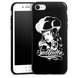 DeinDesign iPhone SE (2022) Handy Slim Case extra d&uuml;nn Silikon Handyh&uuml;lle schwarz H&uuml;lle Official Licensed Product Sc Freiburg Woman Silikon Slim Case