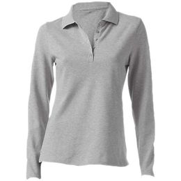 Heine Witt Damen Langarm-Poloshirt in Pikee-Qualit&auml;t, grau-melange, Gr&ouml;&szlig;e 48