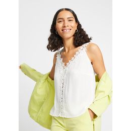 Blusentop bonprix, Damen, Gr. 36, wei&szlig;, Web, Obermaterial: 100% Viskose. Spitze: 100% Polyester, unifarben, loose fit h&uuml;ftlang, V-Ausschnitt, Blusen Blusentop, lockerer Schnitt, f&uuml;r festliche Anl&auml;sse, reine Viskose, Spitzendetails