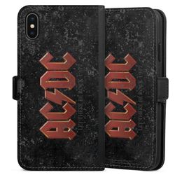 DeinDesign iPhone Xs Max Handy Klapph&uuml;lle Handyh&uuml;lle aus Kunst Leder schwarz Flip Case Acdc Logo Merchandise Sideflip mit Lasche