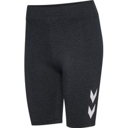 Trainingstights Hummel "HMLPULSE LOGO MW SHORT TIGHTS", Damen, Gr. S, N-Gr, schwarz (schwarz melange), Obermaterial: 57% Baumwolle, 38% Polyester, 5% Elasthan, Hosen