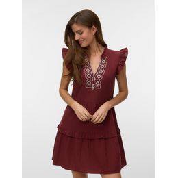V&eacute;ro Moda Tunikakleid VERO MODA "VMDICTHE EMB SHORT DRESS WVN GA", Damen, Gr. L, N-Gr, andorra detail:birch embroidery, Web, Obermaterial: 100% Baumwolle, bestickt, unifarben, regular fit kurz, V-Ausschnitt, Kleider, Baumwolle, regular fit