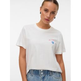 V&eacute;ro Moda T-Shirt VERO MODA "VMGINA METTE SS TOP BOX JRS", Damen, Gr. L, snow wei&szlig; print:mallorca, Jersey, Obermaterial: 100% Baumwolle, bedruckt, normal, Rundhals, Shirts T-Shirt, Baumwolle