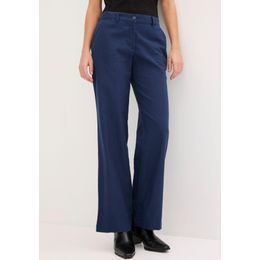 Leinenhose bonprix, Damen, Gr. 46, N-Gr, blau (dunkelblau), Leinenmischung, Obermaterial: 55% Leinen, 45% Baumwolle, unifarben, festlich, loose fit lang, Hosen, aus Leinen-Baumwoll-Mix, Loose Fit, komfortable Leibh&ouml;he