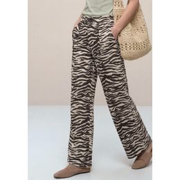 Stoffhose Street One, Damen, Gr. 44, L&auml;nge 30, espresso braun, Web, Obermaterial: 85% Viskose, 15% Nylon, loose fit lang, Hosen Stoffhose, im Loose Fit mit Animal Print