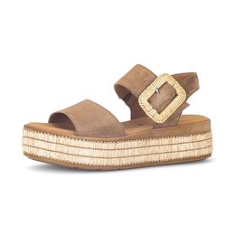 Keilsandalette Gabor, Damen, Gr. 38, nussbraun, Ziegenveloursleder, Schuhe, Plateau, Sandale, Sommerschuh mit dekorativer Zierschnalle aus Bast