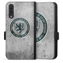 DeinDesign Galaxy A50 Handy Klapph&uuml;lle Handyh&uuml;lle aus Kunst Leder schwarz Flip Case Concrete Eintracht Braunschweig Logo Sideflip mit Lasche