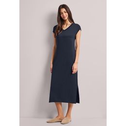 Midikleid Street One, Damen, Gr. 42, EURO-Gr&ouml;&szlig;en, shadowed navy, Stoff, 78% Viskose, 17% Polyester, 5% Elasthan, unifarben, normal wadenlang, V-Ausschnitt, abgesteppt, Kleider Midikleid, soft und trageangenehm
