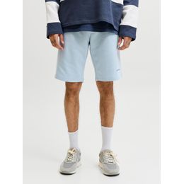 Jack & Jones Jogger Pants JACK & JONES "JPSTGORDON BRANDON SWEAT SHORTS", Herren, Gr. L, N-Gr, celestial blau, Web, Obermaterial: 65% Polyester, 35% Baumwolle, unifarben, regular fit, Hosen