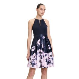 Cocktailkleid Vera Mont "Damen mit Blumenprint", Damen, Gr. 34, Normalgr&ouml;&szlig;en, dunkelblau, ros&eacute;, Jersey, Obermaterial: 100% Polyester. Futter: 100% Polyester, festlich, ausgestellt kurz, amerikanischer Ausschnitt, Kleider, Druck