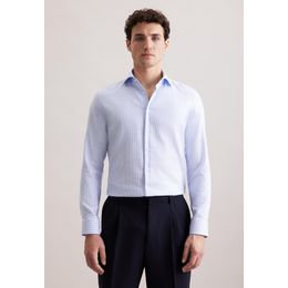 Businesshemd Seidensticker "Schwarze Rose", Herren, Gr. M (40), normale &Auml;rmell&auml;ngen, blau (mittelblau), 100% Baumwolle, Strukturmuster, slim fit, 2-Knopf-Manschette, Hemden, Slim 1/1 Kentkragen Struktur