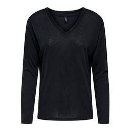 Langarmshirt Only "ONLHENRIETTA L/S V-NECK SHINE TOP JRS", Damen, Gr. S, schwarz detail:schwarz rhinestones, Jersey, Obermaterial: 70% Viskose, 30% Polyester, unifarben, regular fit, V-Ausschnitt, Shirts Langarmshirt