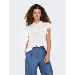 R&uuml;schentop Only "ONLKATTI S/S DOBBY TOP WVN NOOS", Damen, Gr. L, cloud dancer, Web, Obermaterial: 100% Baumwolle, unifarben, regular fit normal, Rundhals, R&uuml;schen, Tops R&uuml;schentop, Baumwolle, regular fit